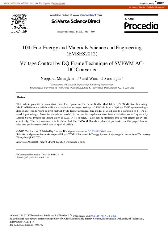 Pdf Voltage Control By Dq Frame Technique Of Svpwm Ac Dc Converter