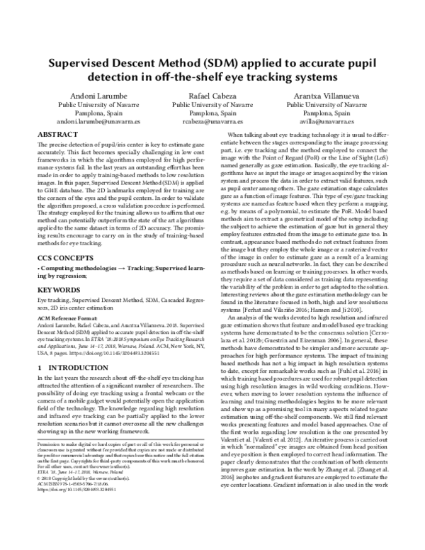 (PDF) Supervised descent method (SDM) applied to accurate pupil detection in off-the-shelf eye ...