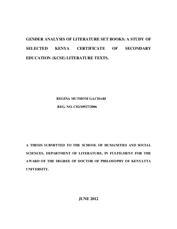(PDF) Gender Analysis of Literature Set Books: A Study of Selected ...