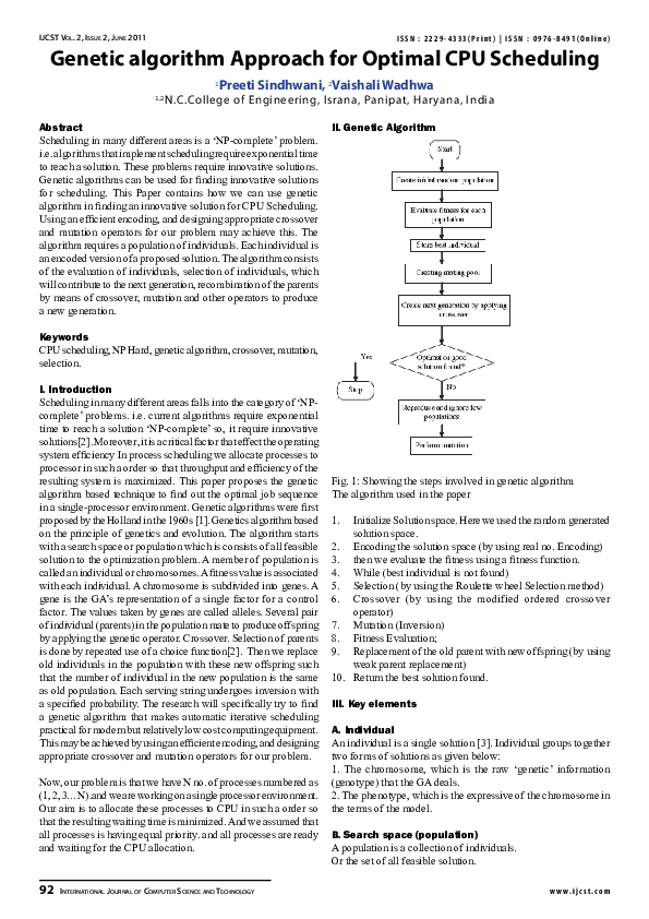 (PDF) Genetic algorithm Approach for Optimal CPU Scheduling | Vaishali Wadhwa - Academia.edu