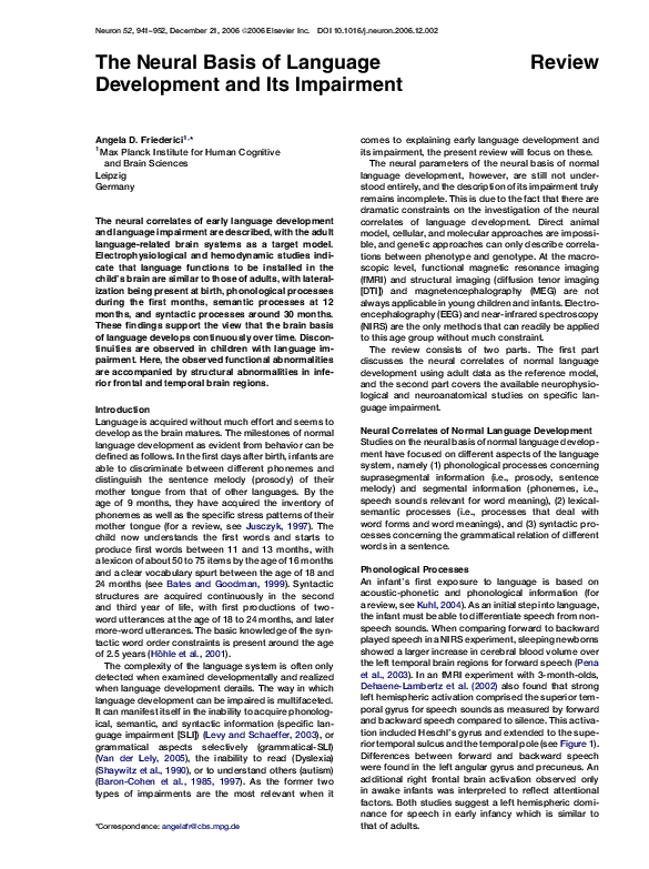 (PDF) The Neural Basis of Language Development and Its Impairment