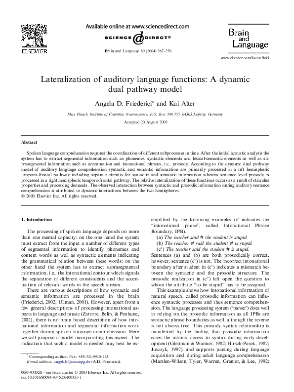 Pdf Lateralization Of Auditory Language Functions A Dynamic Dual