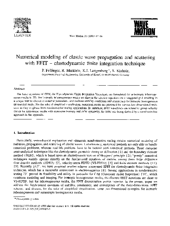 (PDF) Numerical modeling of elastic wave propagation and scattering ...