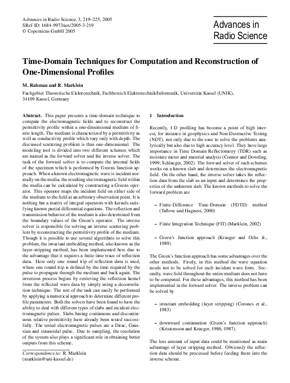 (PDF) Time-Domain Techniques for Computation and Reconstruction of One ...