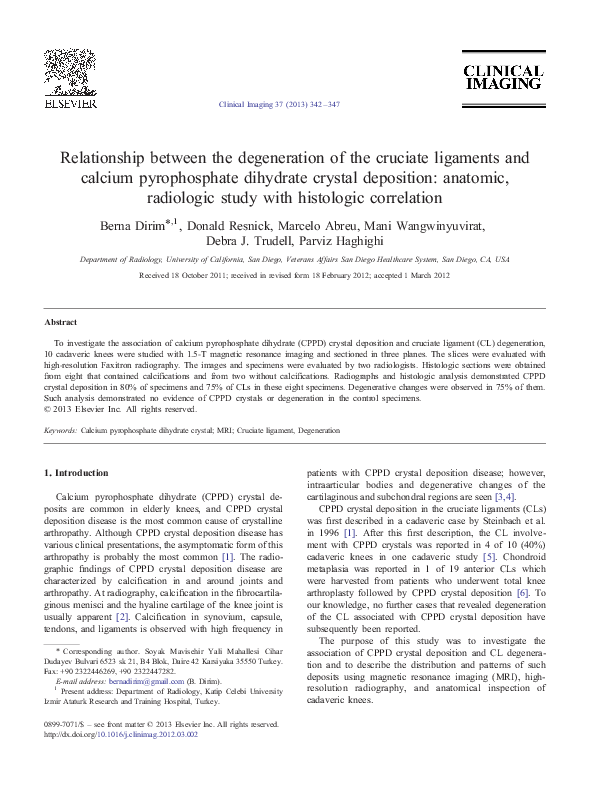 (PDF) Relationship between the degeneration of the cruciate ligaments and calcium pyrophosphate ...