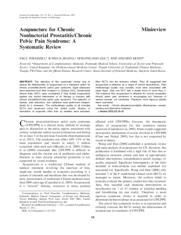 (PDF) Acupuncture for Chronic Nonbacterial Prostatitis/Chronic Pelvic ...