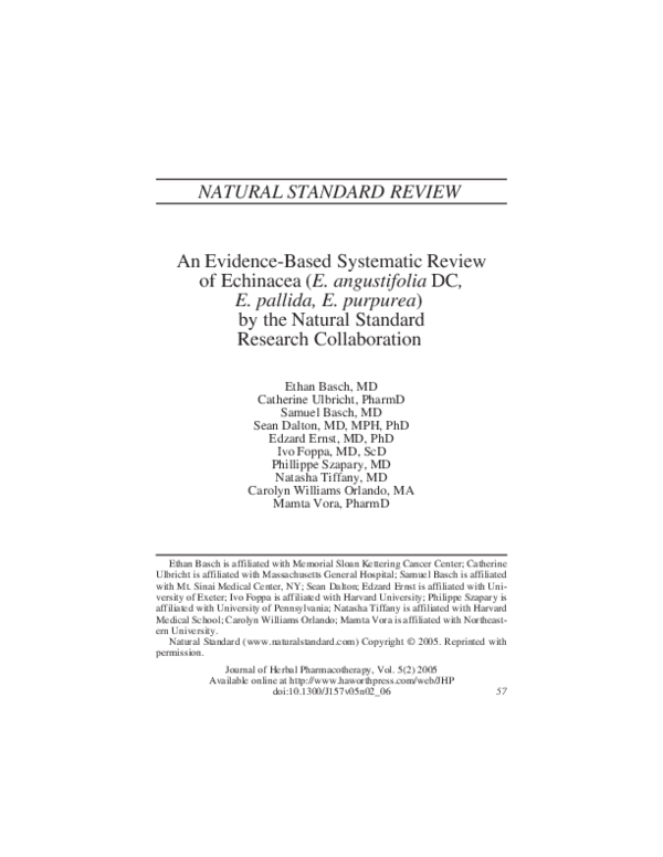 (PDF) An Evidence-Based Systematic Review of Echinacea (E. angustifolia ...