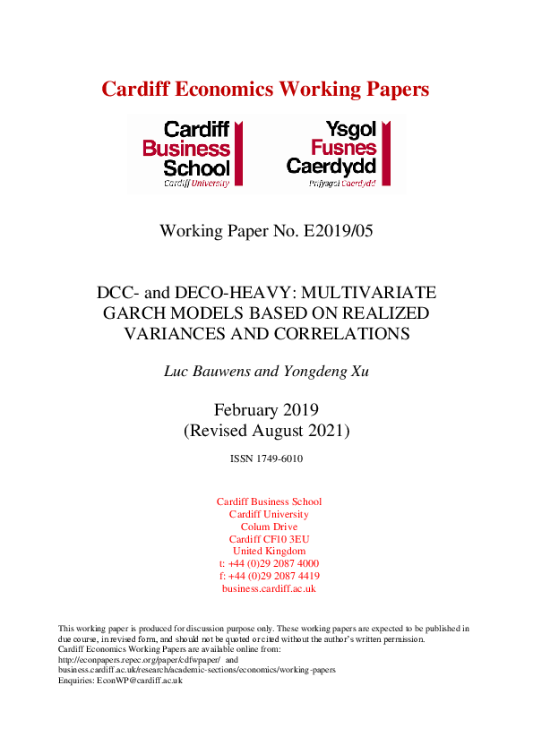 (PDF) DCC-HEAVY: a multivariate GARCH model based on realized variances and correlations