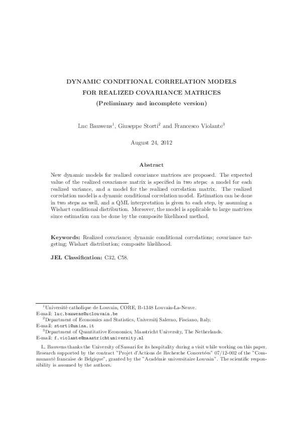 (PDF) Dynamic conditional correlation models for realized covariance matrices