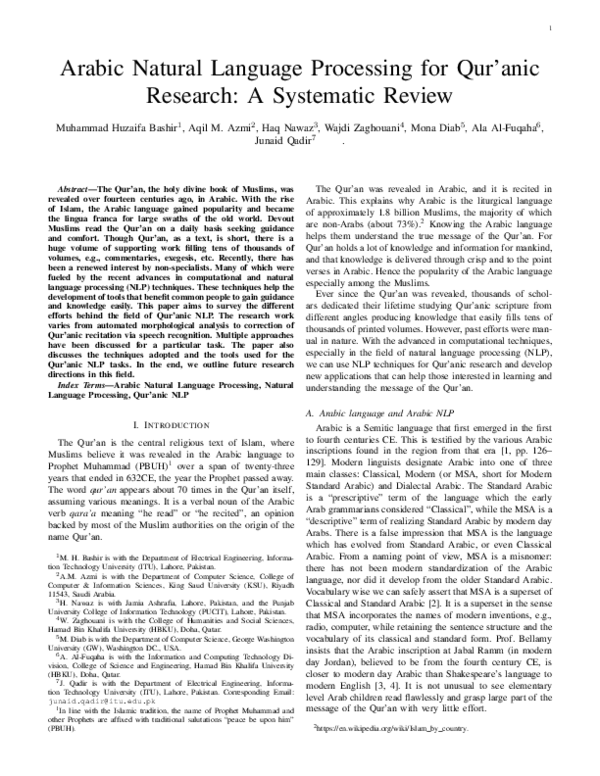 (PDF) Arabic Natural Language Processing for Qur’anic Research: A ...