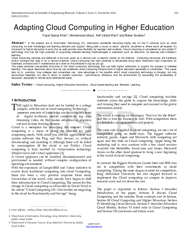 (PDF) Adapting Cloud Computing in Higher Education