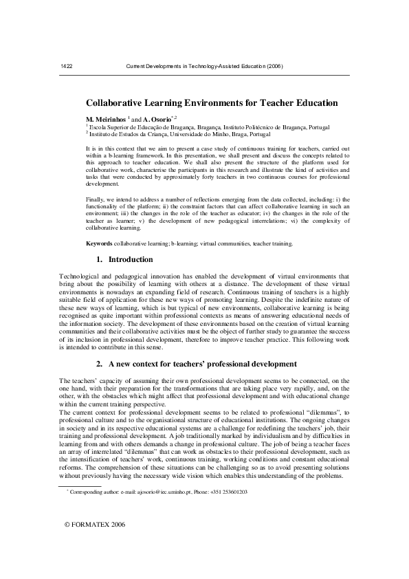 (PDF) Collaborative Learning Environments for Teacher Education