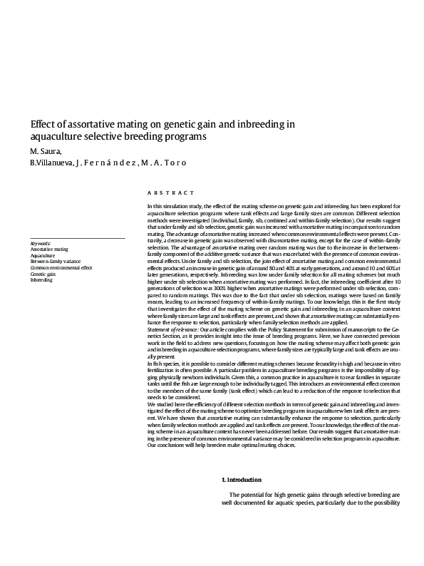 (PDF) Effect of assortative mating on genetic gain and inbreeding in ...