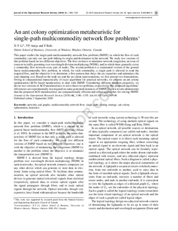 Pdf An Ant Colony Optimization Metaheuristic For Single Path