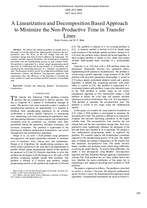 (PDF) A Linearization and Decomposition Based Approach to Minimize the Non-Productive Time in ...