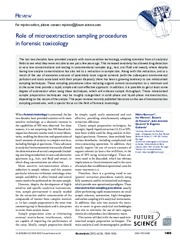 (PDF) Role of microextraction sampling procedures in forensic toxicology