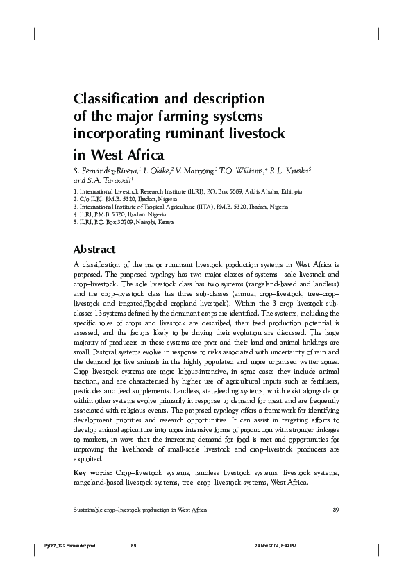 (PDF) Classification and description of the major farming systems ...