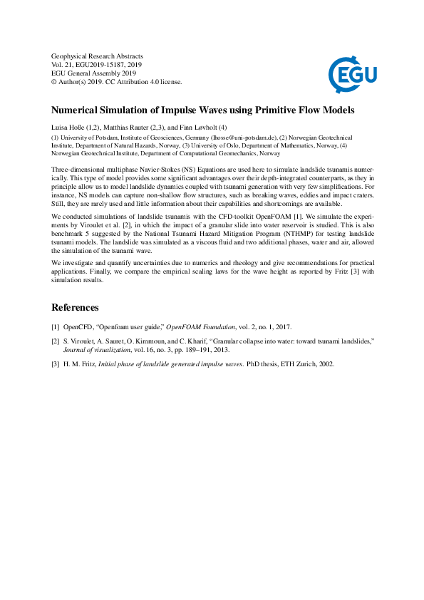 (PDF) Numerical Simulation of Impulse Waves using Primitive Flow Models