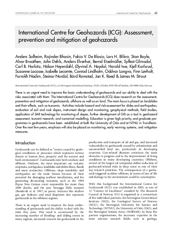 (PDF) International Centre for Geohazards (ICG): Assessment, prevention ...