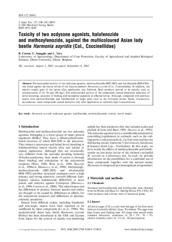 (PDF) Ecdysone Agonists' Toxicity to Harmonia axyridis