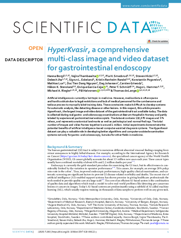 (PDF) Hyper-Kvasir: A Comprehensive Multi-Class Image and Video Dataset ...