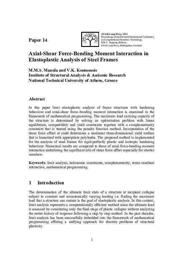(PDF) Axial-Shear Force-Bending Moment Interaction in Elastoplastic ...