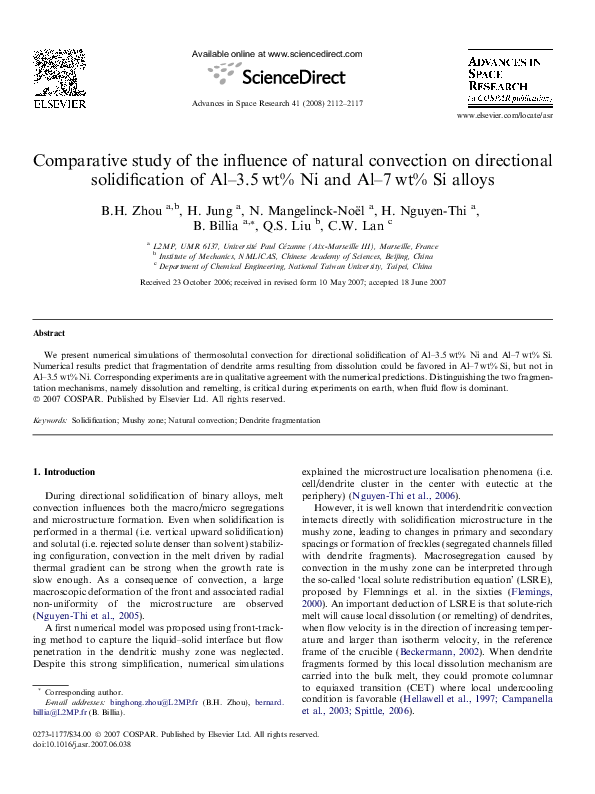 Pdf Influence Of Convection On Columnar Equiaxed Transition In Directional Solidification Of