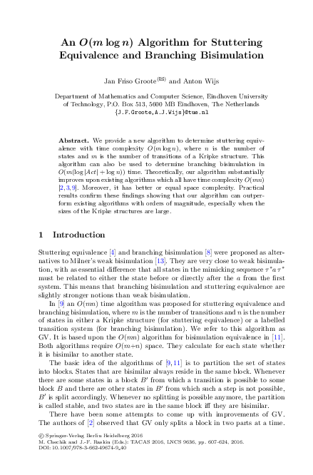 Pdf An Omlog N Algorithm For Stuttering Equivalence And