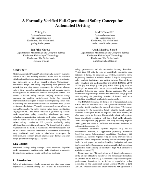 (PDF) A Formally Verified Fail-Operational Safety Concept for Automated ...