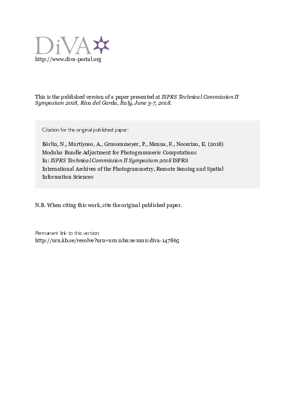 (PDF) Modular Bundle Adjustment for Photogrammetric Computations
