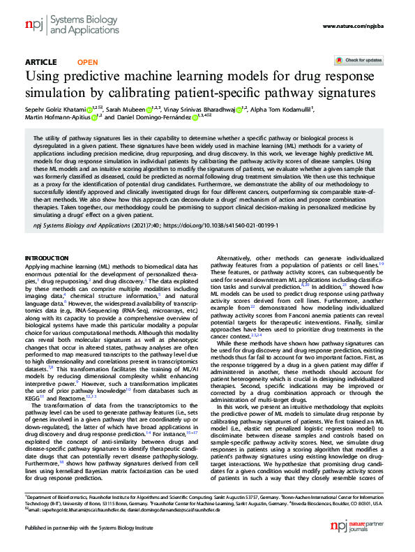 Pdf Using Predictive Machine Learning Models For Drug Response Simulation By Calibrating