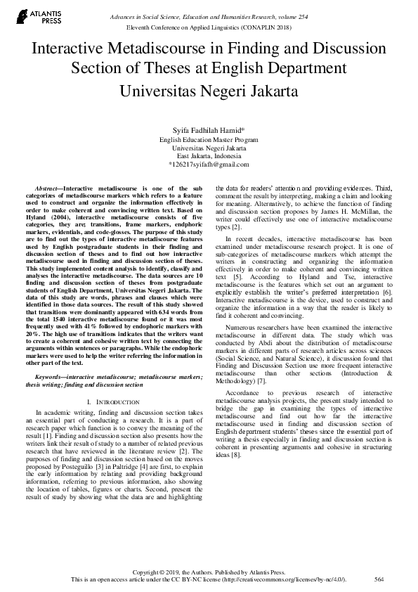 (PDF) Interactive Metadiscourse in Finding and Discussion Section of ...