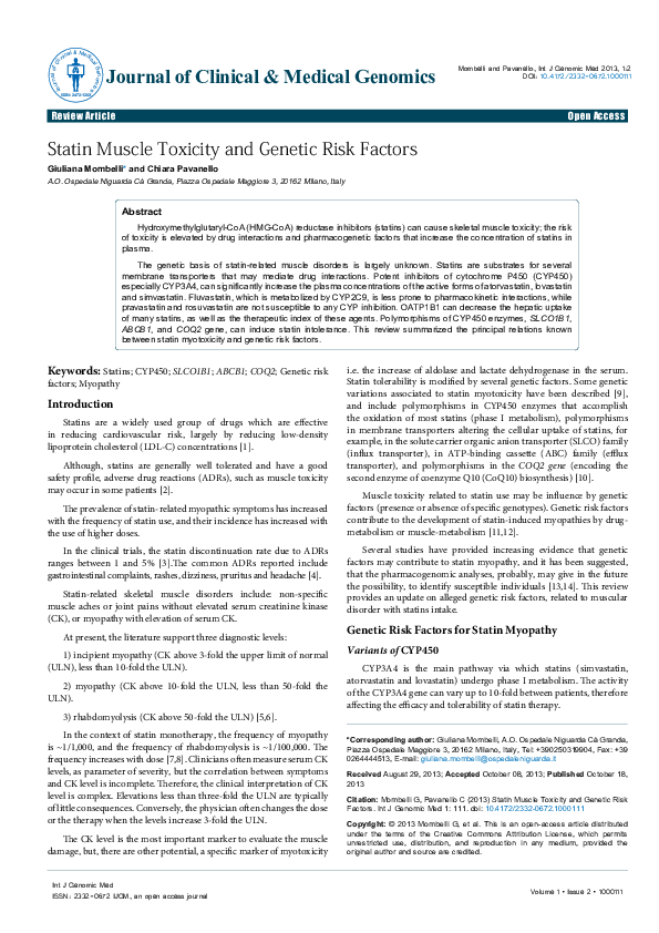 (PDF) Statin Muscle Toxicity and Genetic Risk Factors