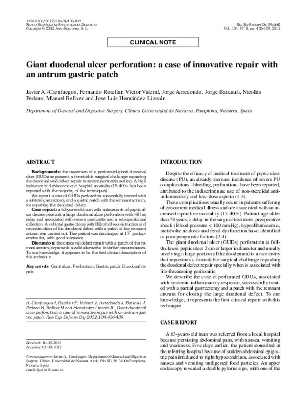 (PDF) Giant duodenal ulcer perforation: a case of innovative repair ...