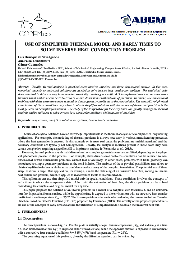 (PDF) Use of Simplified Thermal Model and Early Times to Solve Inverse ...