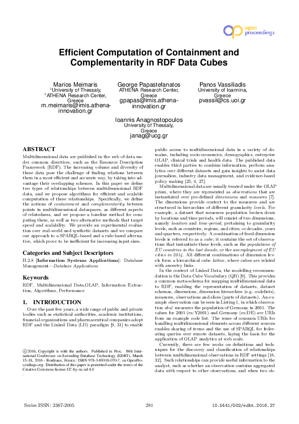 (PDF) Efficient Computation of Containment and Complementarity in RDF Data Cubes