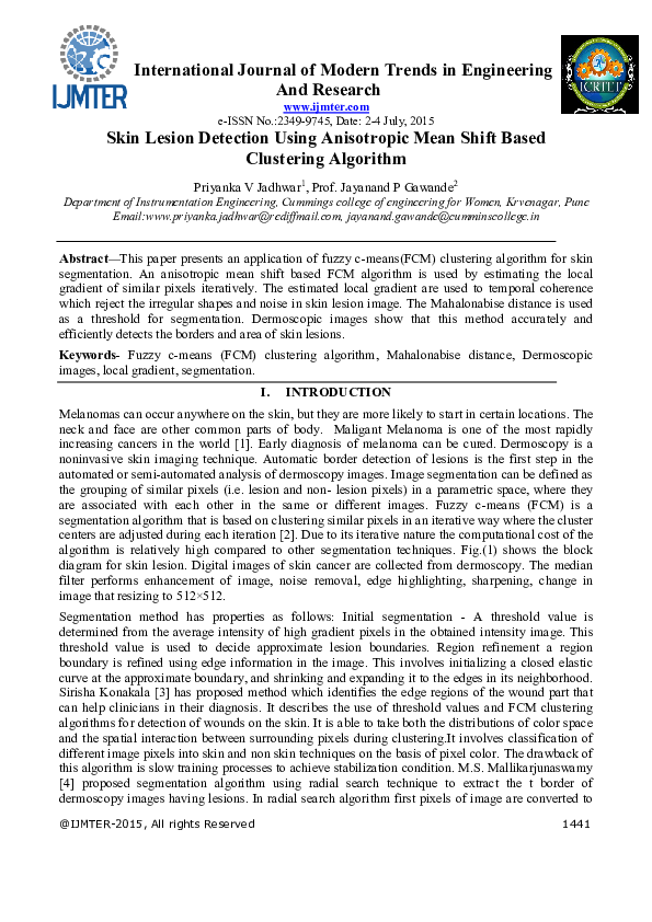 Skin Lesion Detection Using Anisotropic Mean Shift Based Clustering Algorithm