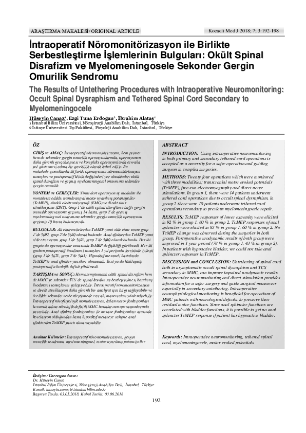 (PDF) The Results of Untethering Procedures with Intraoperative ...