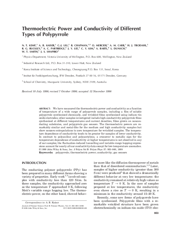 (PDF) Thermoelectric power and conductivity of different types of ...
