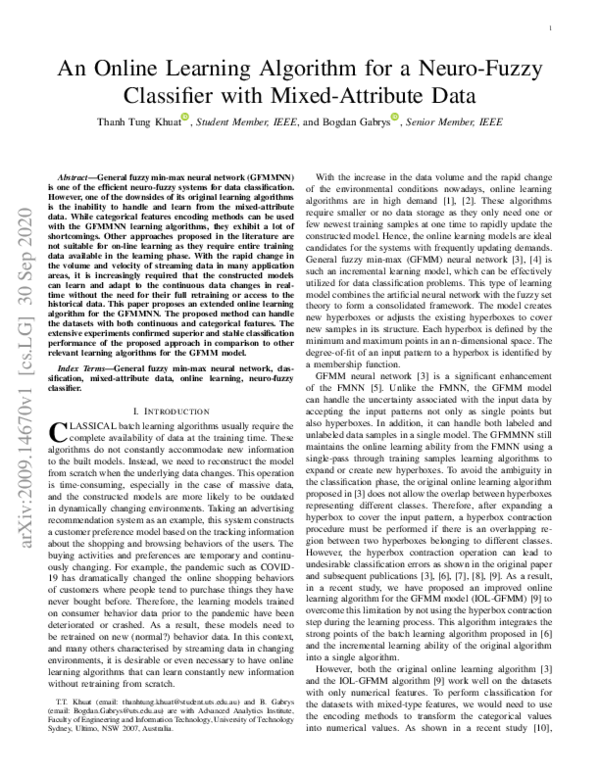 Pdf An Online Learning Algorithm For A Neuro Fuzzy Classifier With Mixed Attribute Data