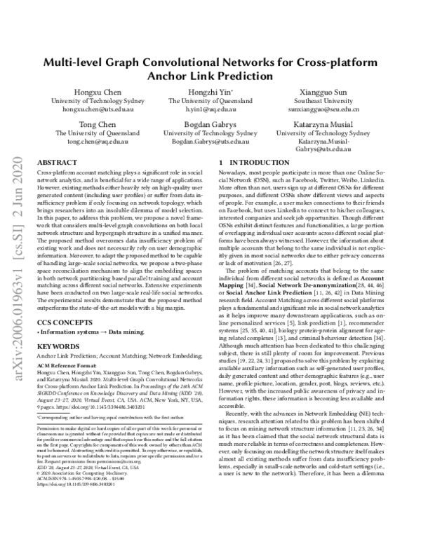 Pdf Multi Level Graph Convolutional Networks For Cross Platform Anchor Link Prediction