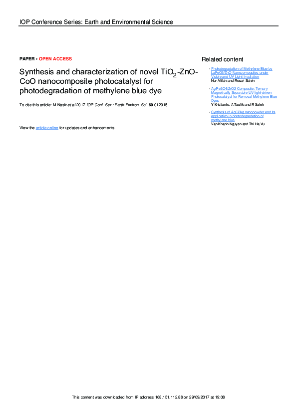 (PDF) Synthesis and characterization of novel TiO2-ZnO-CoO nanocomposite photocatalyst for ...