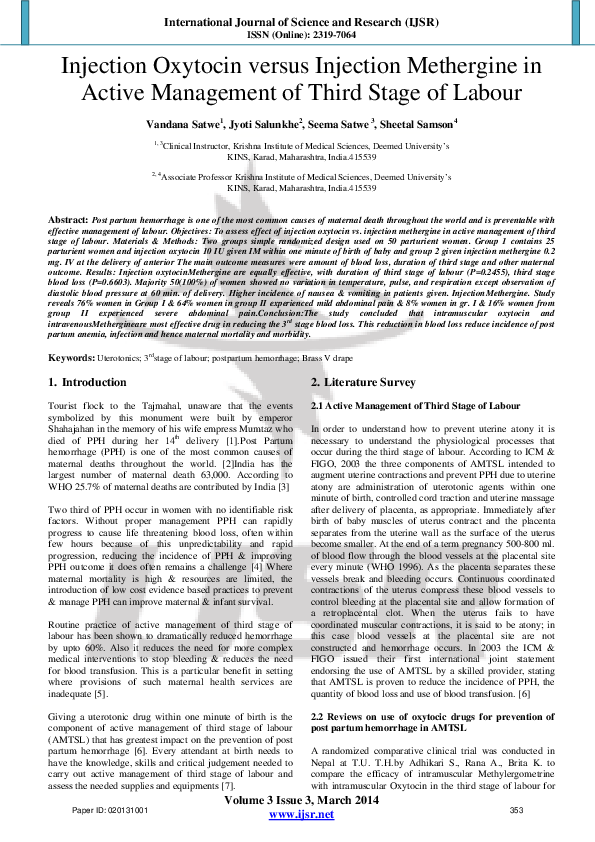 (PDF) Injection Oxytocin versus Injection Methergine in Active ...