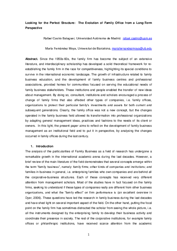 (PDF) Looking for the perfect structure: the evolution of family office ...