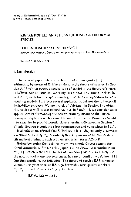 (PDF) Kripke models and the intuitionistic theory of species