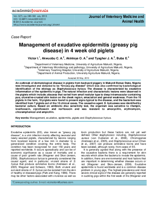 (PDF) Management of exudative epidermitis (greasy pig disease) in 4 ...