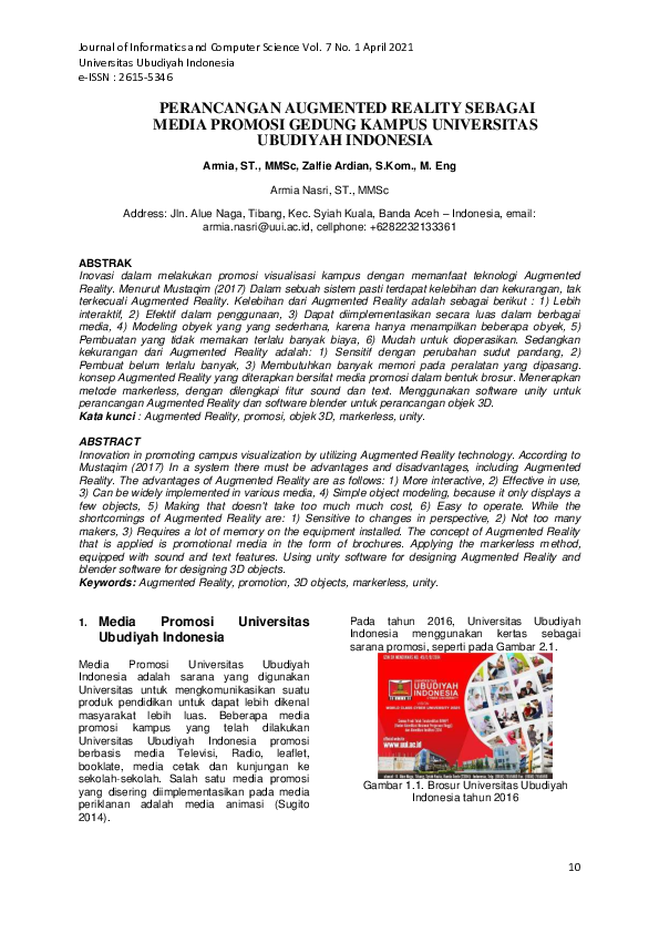 (PDF) Perancangan Augmented Reality Sebagai Media Promosi Gedung Kampus ...