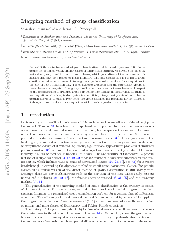 Pdf Mapping Method Of Group Classification