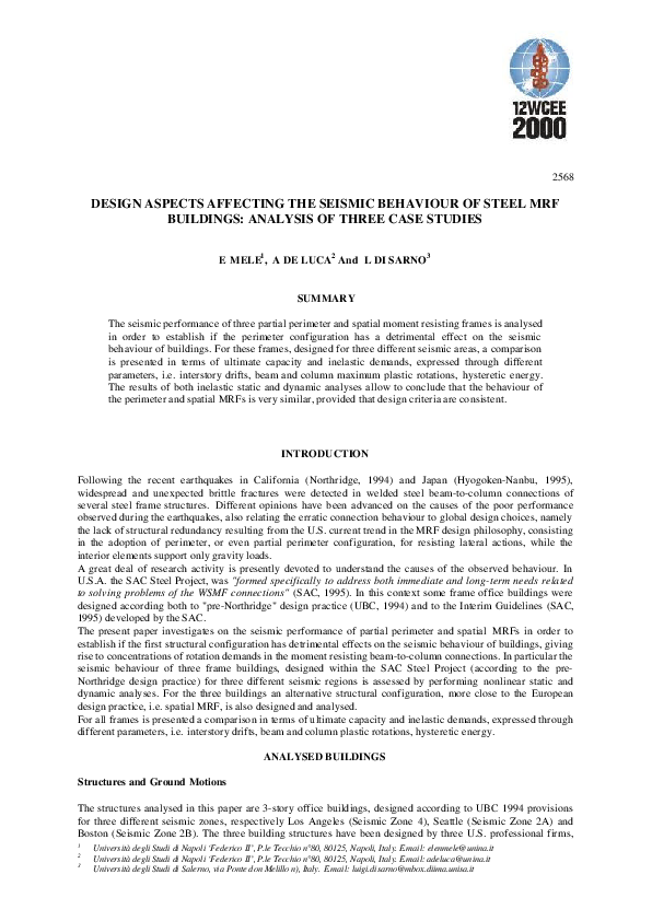 (PDF) Design Aspects Affecting the Seismic Behaviour of Steel MRF ...