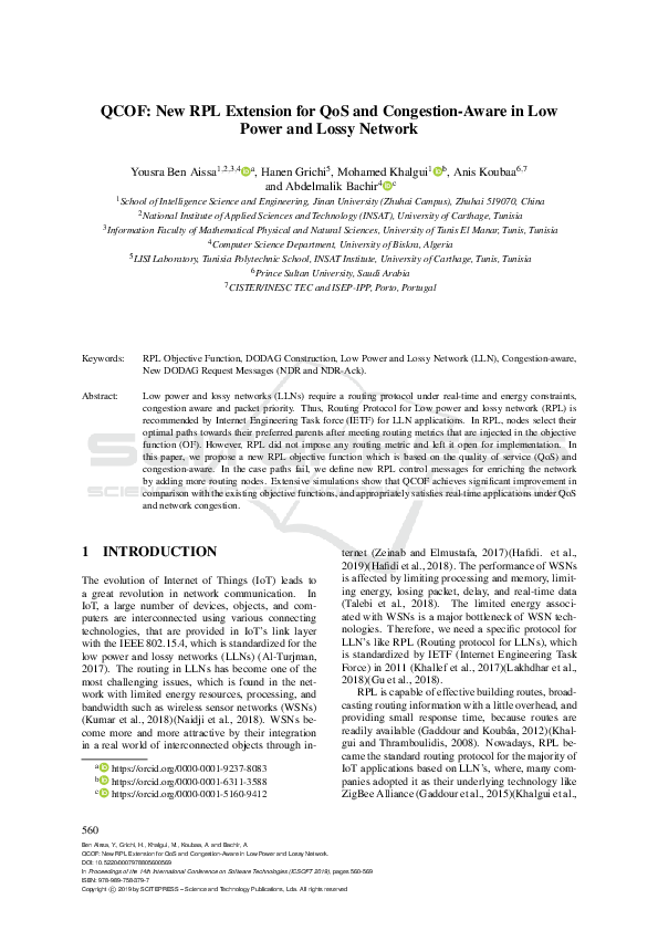 (PDF) QCOF: New RPL Extension for QoS and Congestion-Aware in Low Power and Lossy Network